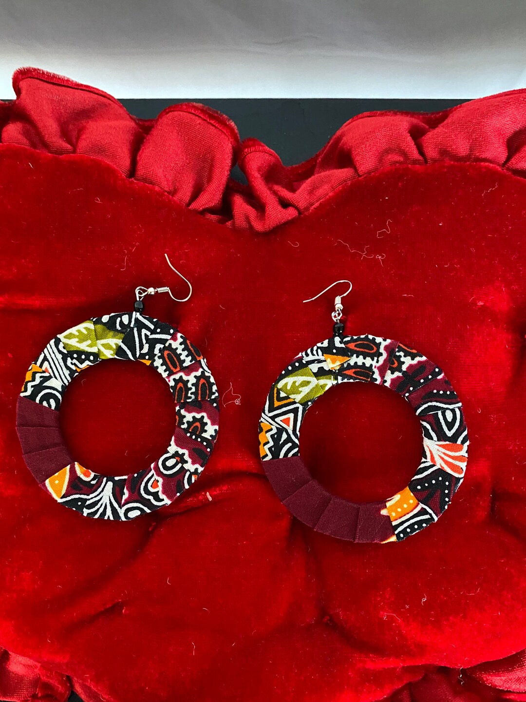 Round Maroon African Print Earrings, Ankara Earrings, African Earrings ...