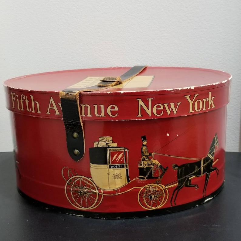 Vintage Dobbs Fifth Avenue New York Red Hat Box w/ Leather | Etsy