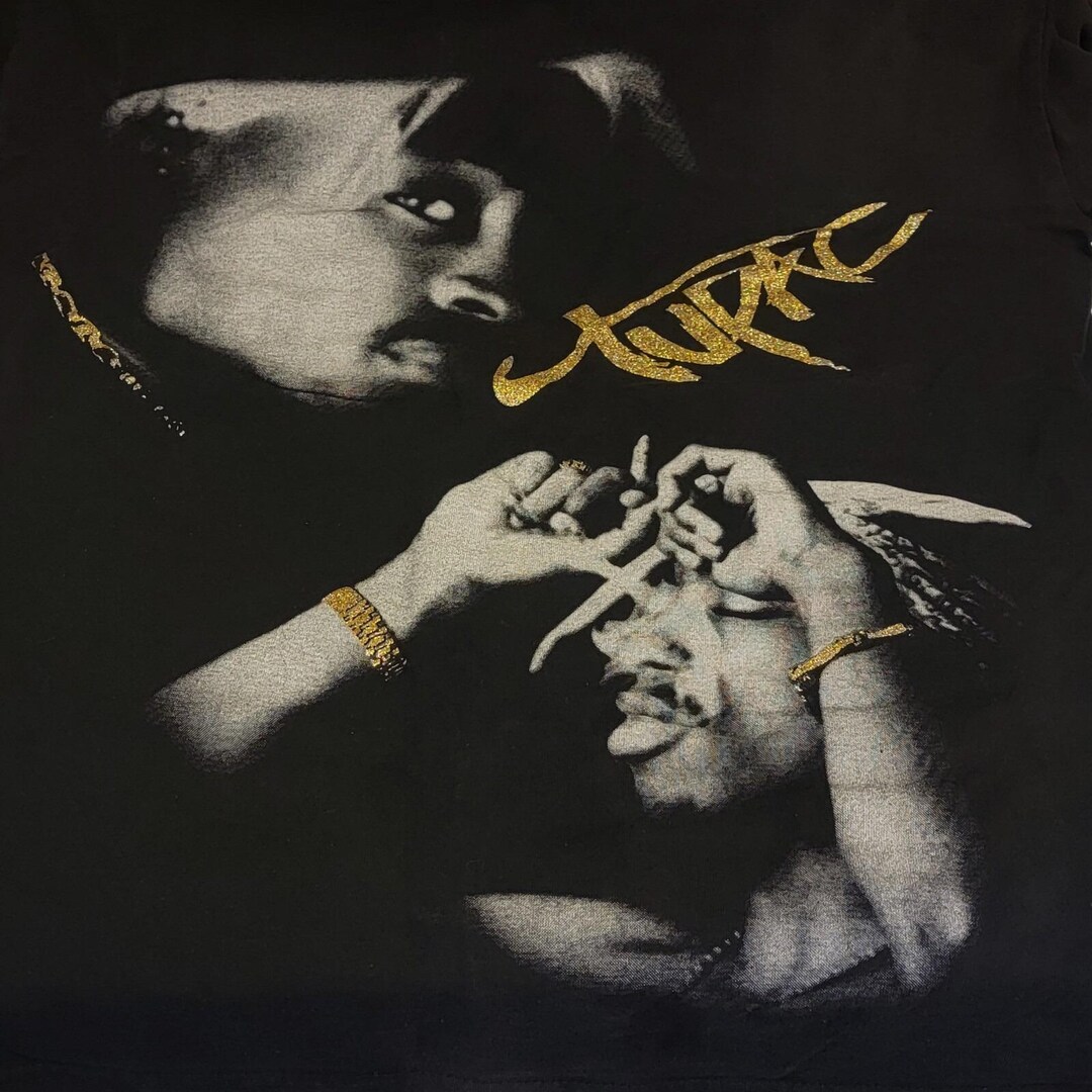 Vintage 90s Tupac Shakur 2pac Gold Glitter Rap Tee Shirt Men's XL - Etsy