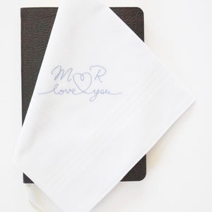 LOVE NOTE FONT Mens Embroidered Monogrammed Handkerchief, Wedding ...