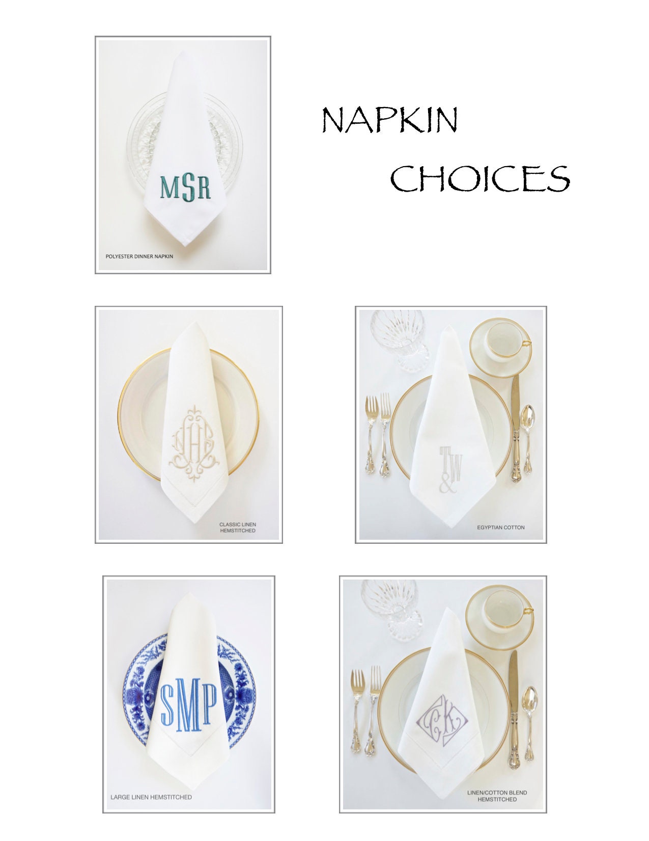 FRENCH SCRIPT FONT Embroidered Monogrammed Napkins Hand - Etsy