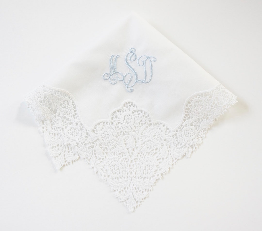 RIBBON FONT Embroidered Monogrammed Handkerchief, Personalized Custom ...
