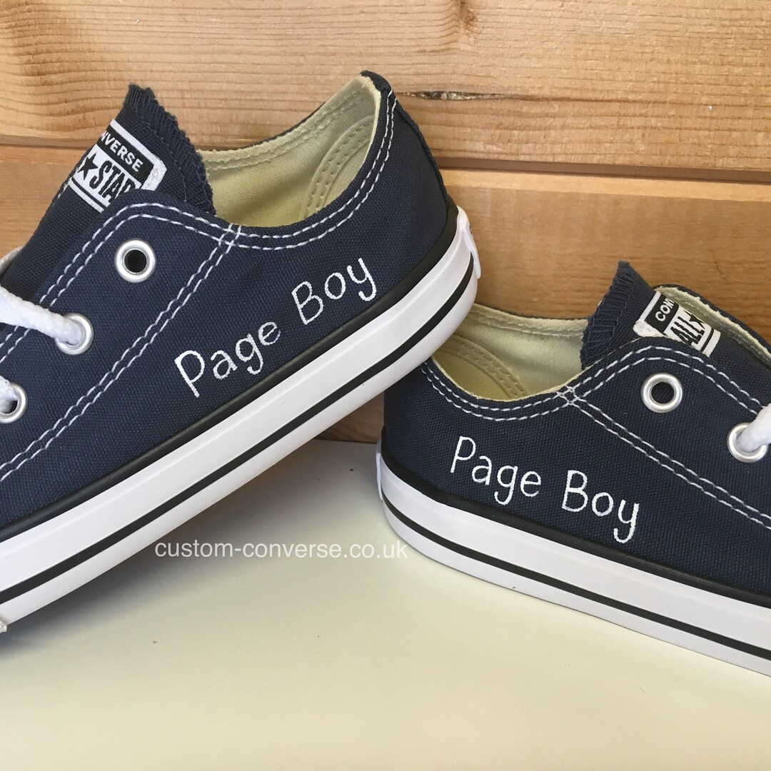 Kids Navy Page Boy Hand Painted Personalised Custom Trainers Sneakers ...