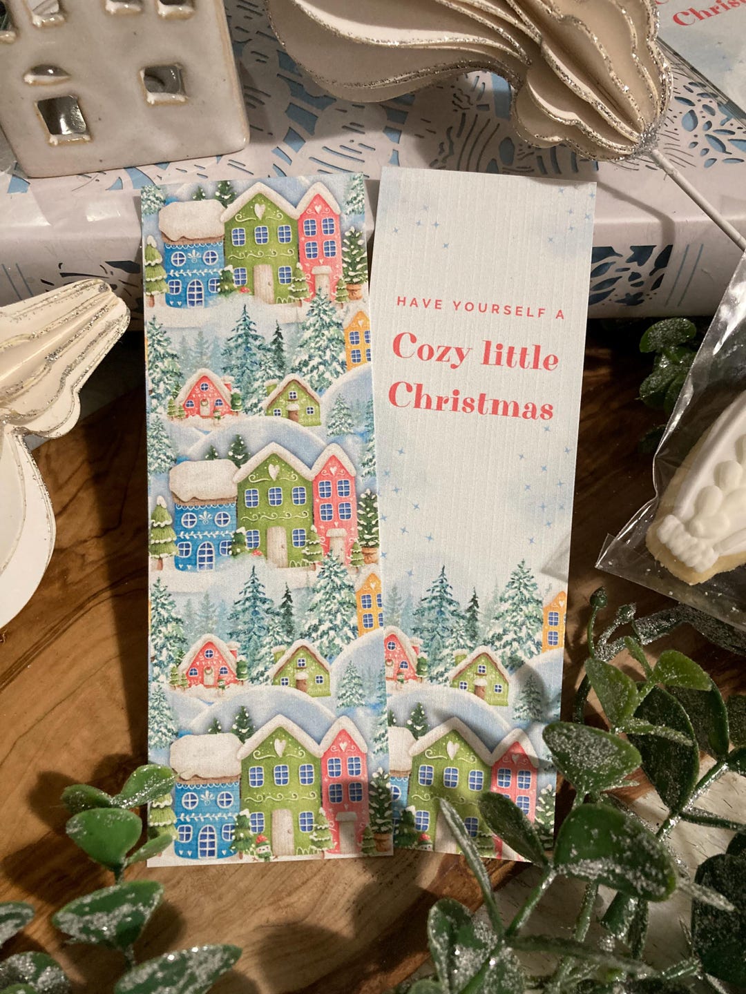 Cozy Christmas Bookmark Christmas Village Linen Paper Bookmark - Etsy