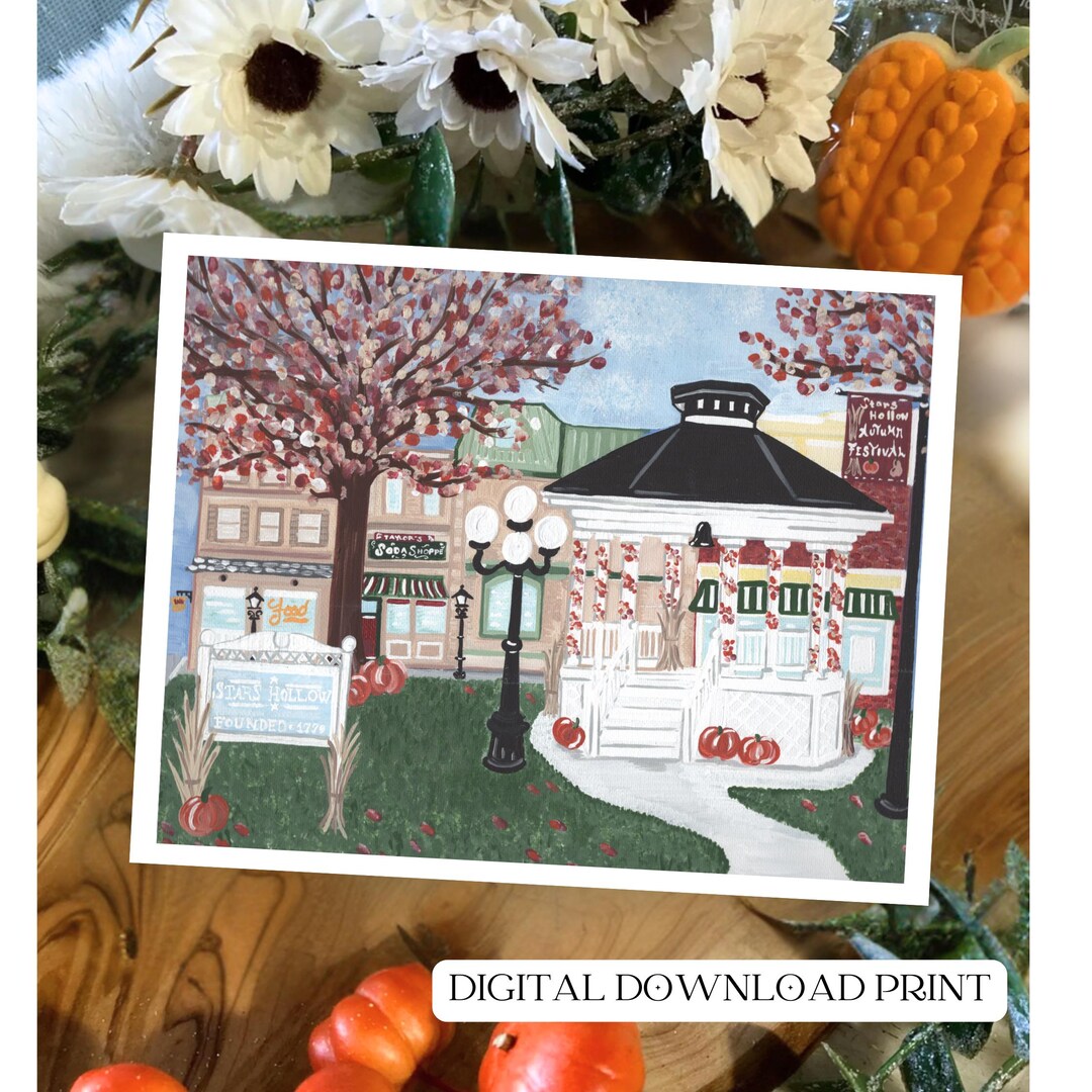 Stars Hollow Fall Festival Art Print: Cozy Autumn Town Gazebo (digital ...