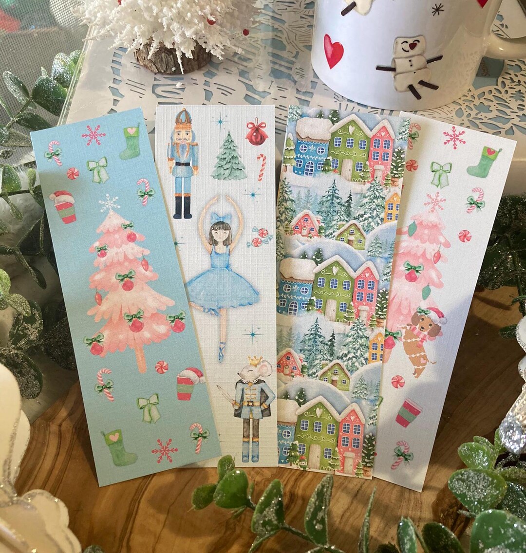 Christmas Bookmark Set of Four Double Side Printed Bookmarks Winter ...