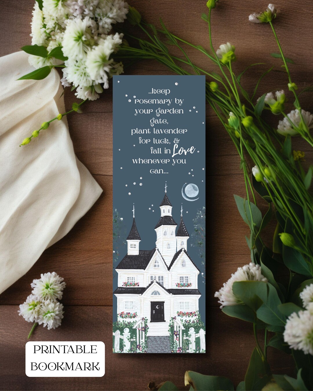 Practical Magic Bookmark Garden Gates Illustration With Quote Instant ...
