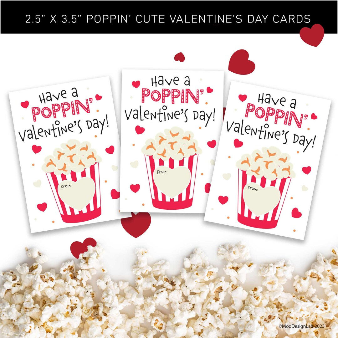 Popcorn Valentine's Day Cards/tags for Kids and School, Printable ...