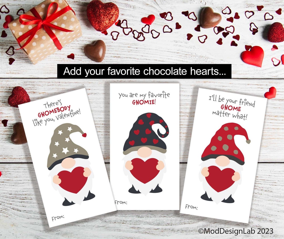Gnome Valentine Cards for Kids, School and Classroom Printable Digital ...