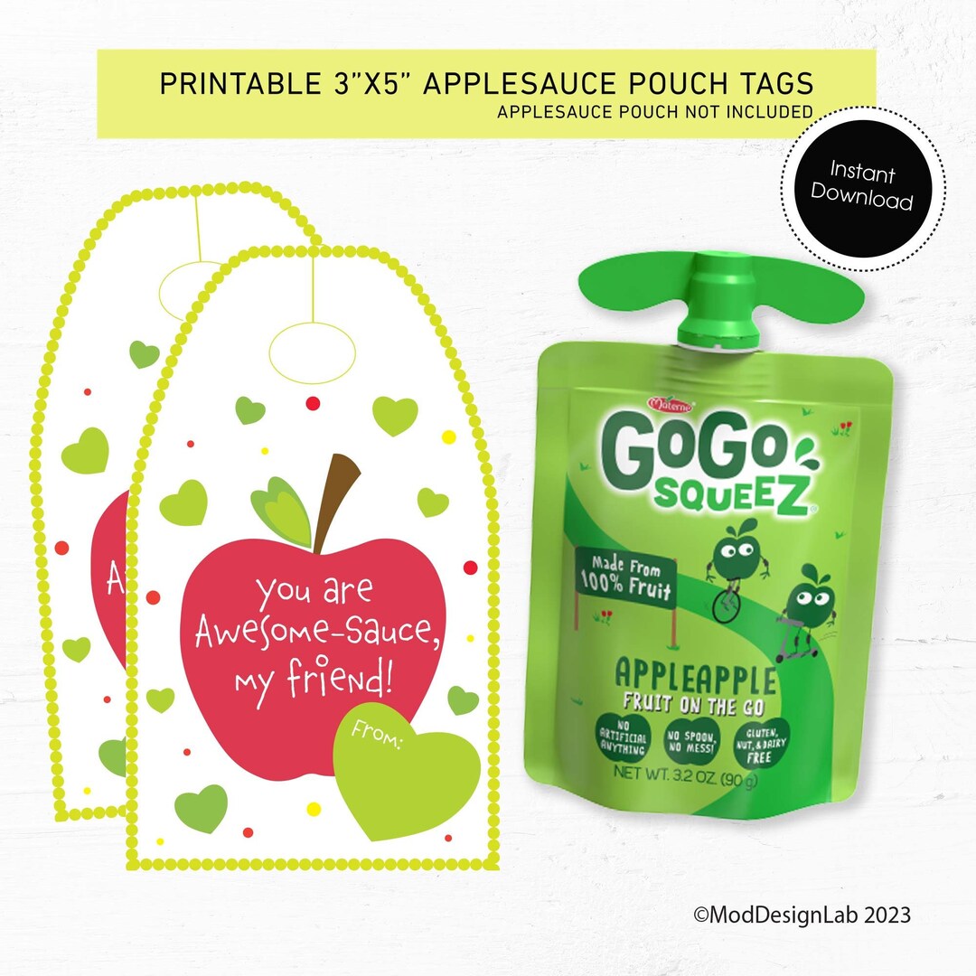 Printable Applesauce Pouch Cards: School Party Favors (digital Download ...