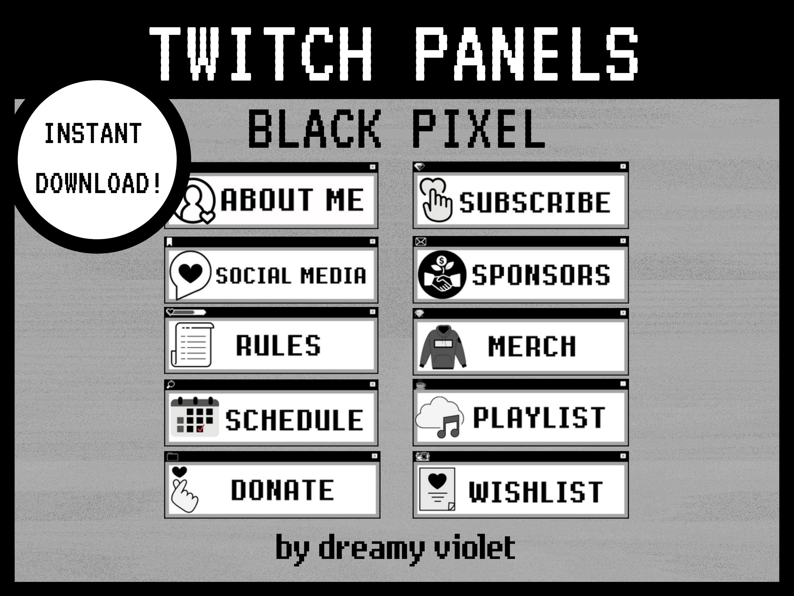 Twitch Panels Black Pixelated Panels Twitch Streamer - Etsy