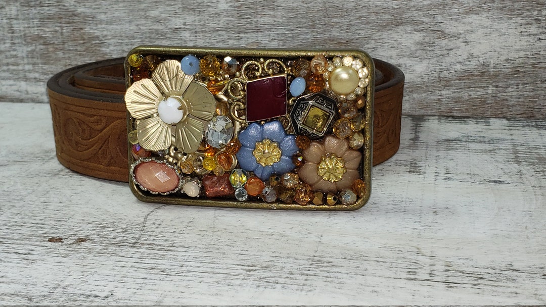 Embellished Belt Buckle, Vintage Jewelry, Bling Buckle, Jeweled Buckle ...