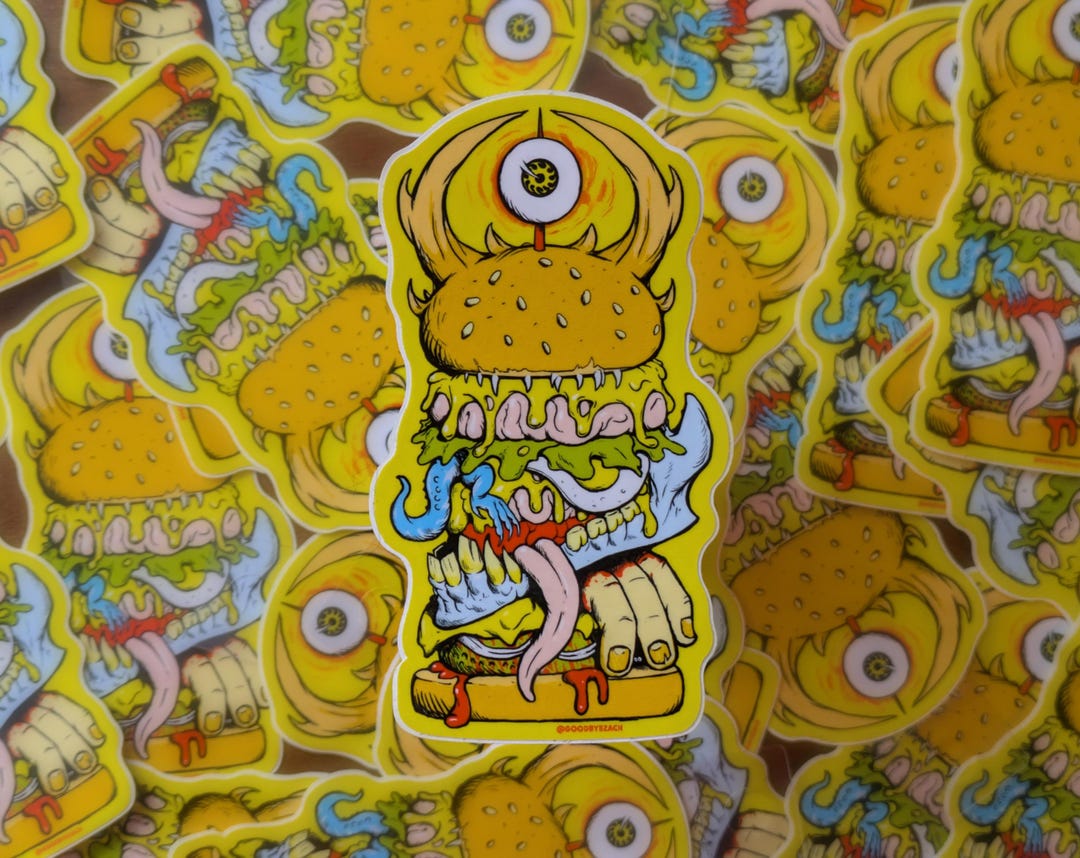 Demonic Hamburger Sticker | Weird Food Vinyl Sticker | Gross Art | Low ...