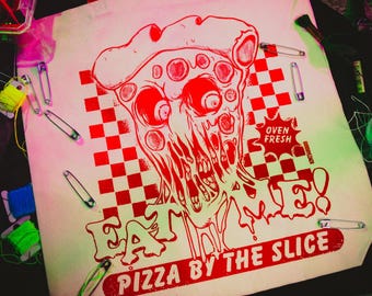 Pizza Horror Canvas Tote Bag | Eat Me | - Etsy