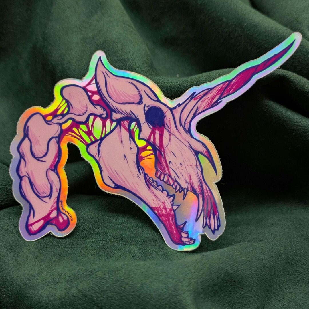 Unicorn Skull Holographic Sticker | Fantasy Art | Pastel and Rainbows ...