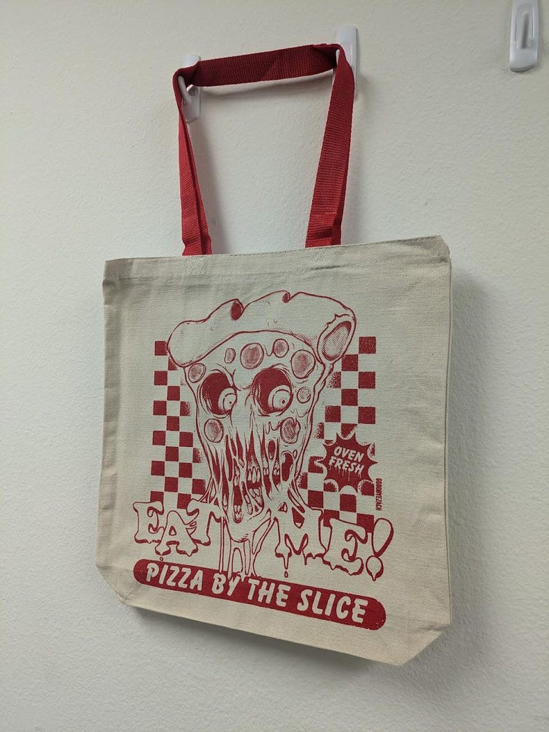 Pizza Horror Canvas Tote Bag | Eat Me | - Etsy