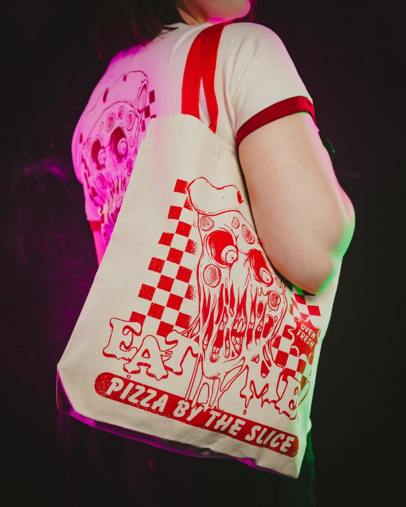 Pizza Horror Canvas Tote Bag | Eat Me | - Etsy