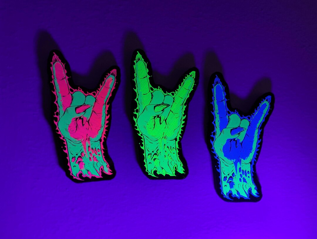 Zombie Rocker Hand Wood Print | Horror Wall Art | UV Reactive Ink - Etsy
