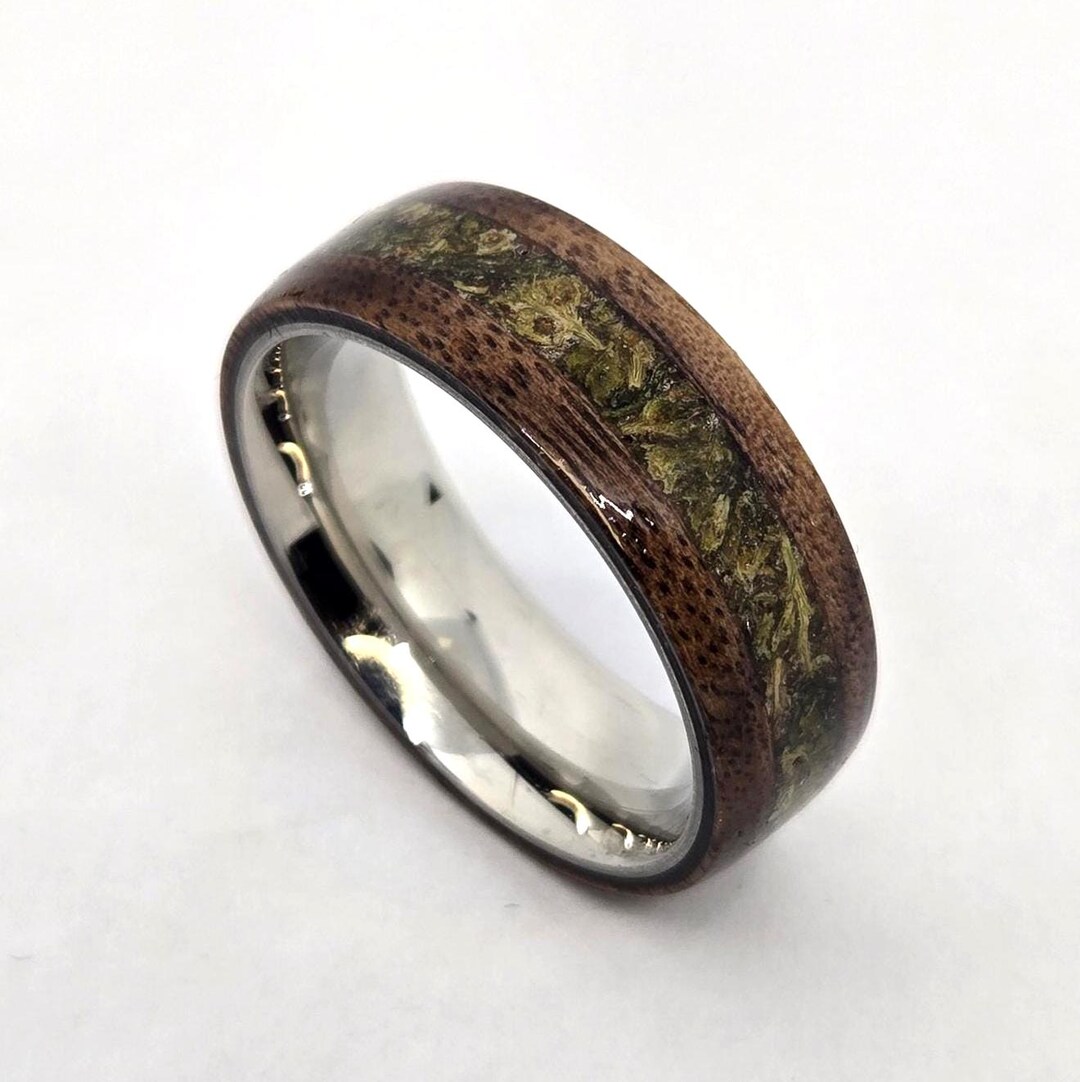 Cannabis Ring With Stainless Steel Comfort Fit Core - Hemp Inlaid in ...
