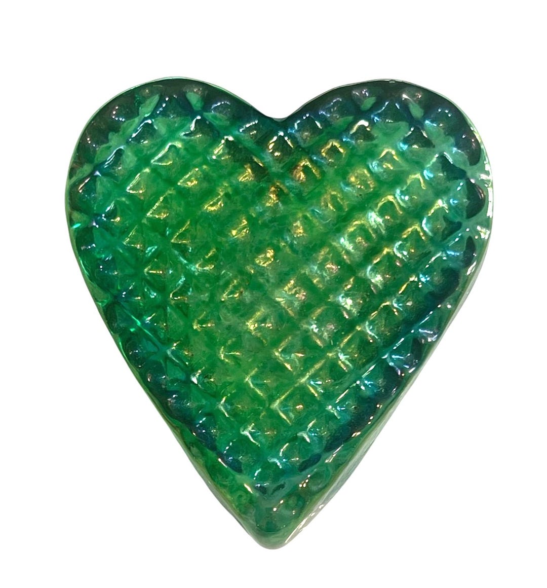 Robert Held Heart Shaped Iridescent Green Art Glass Paperweight Signed ...