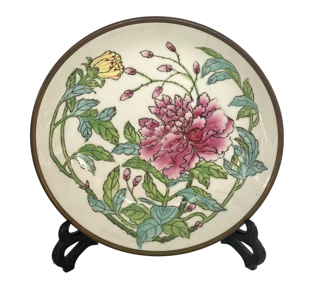 Horchow Collection Japanese Porcelain Floral Plate Brass Encased -7 1/2 ...