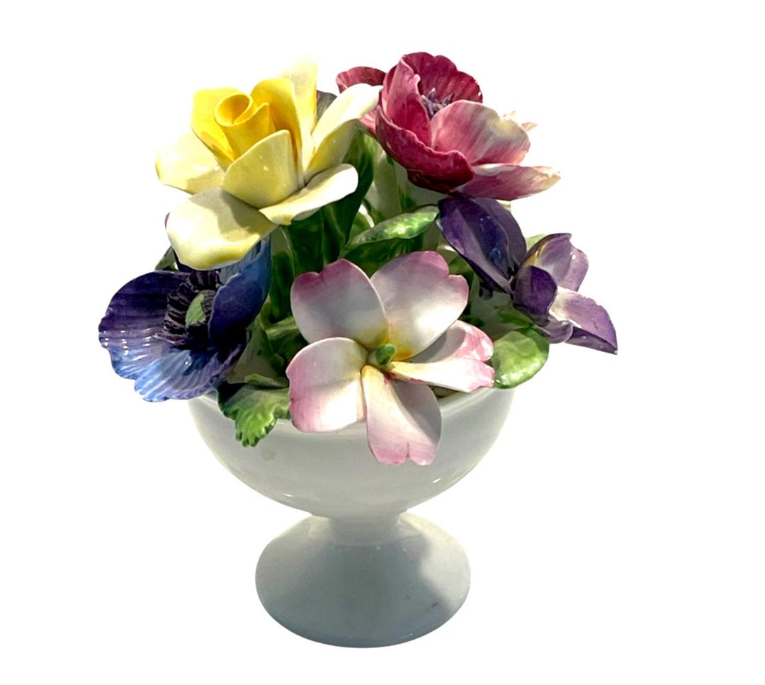 Crown Staffordshire Bone China Flowers Bouquet in Small Vase - 4 1/2" H ...
