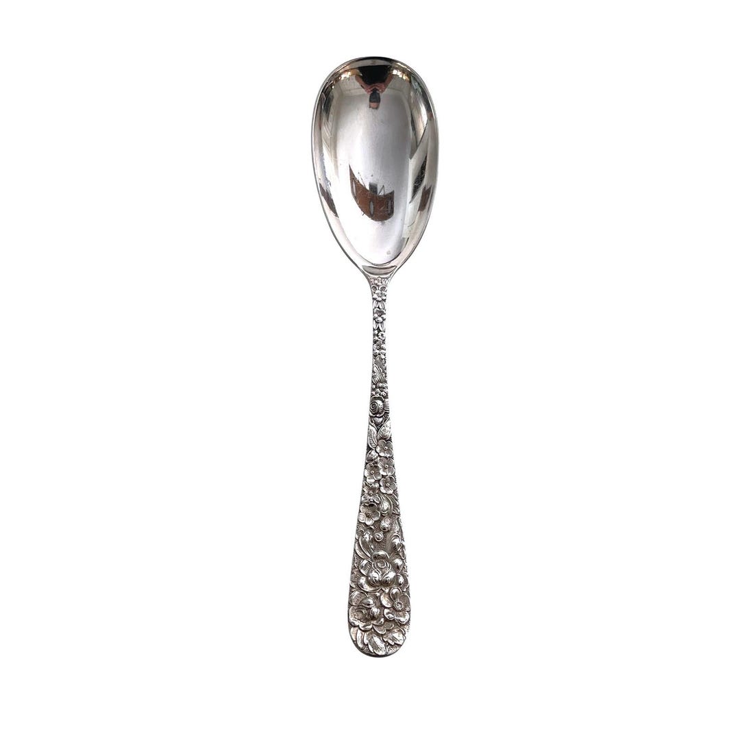 Stieff Rose Sterling Silver 8" Serving Spoon 71g Repoussé Floral ...