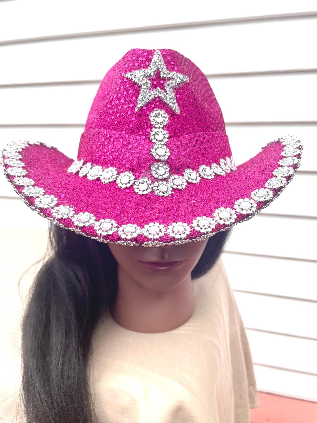 Pink Sequin Cowboy Hat With Silver Star Accents - Etsy