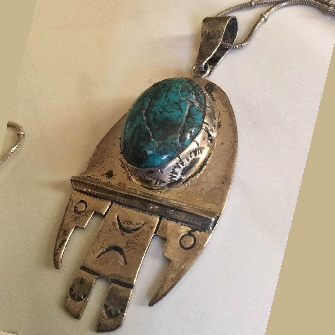 Vintage Native American L Shaka Sterling Silver Turquoise Pendant ...