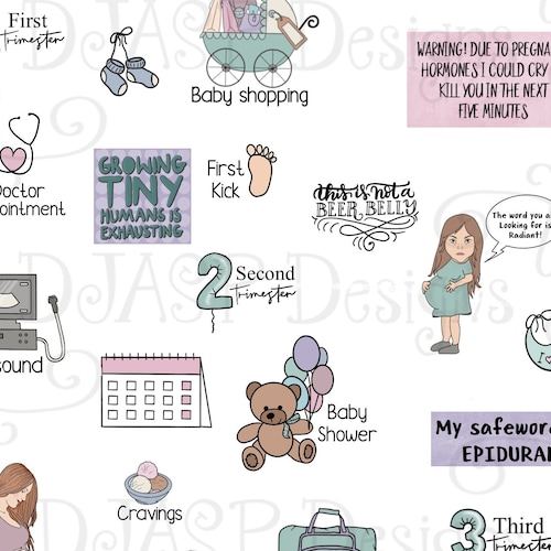 Pregnancy Digital Stickers 500 Digital Pregnant Stickers - Etsy