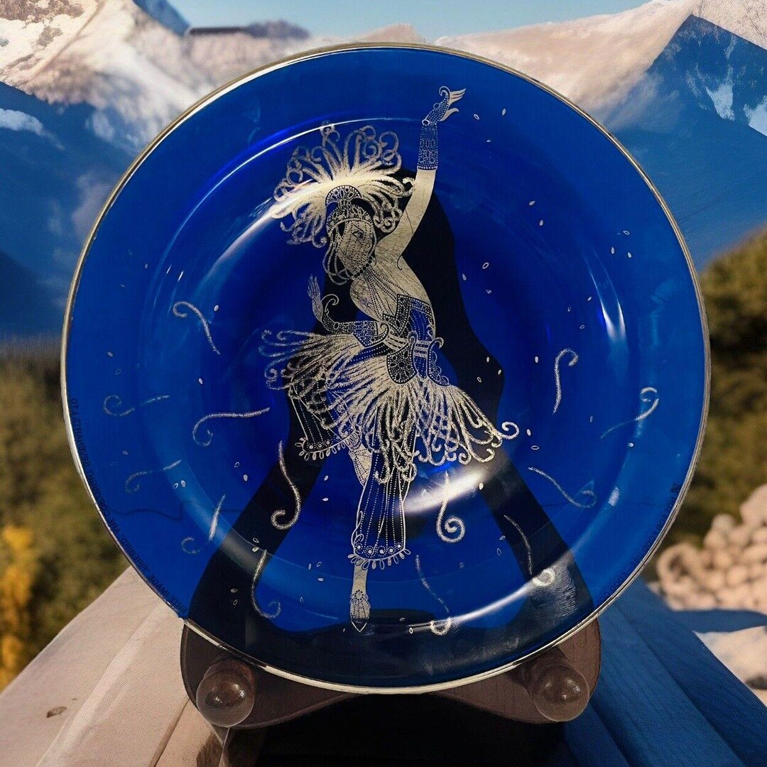 Vintage Plate Erte Blue Silver “ Firebird” Figures Painting Glass - Etsy