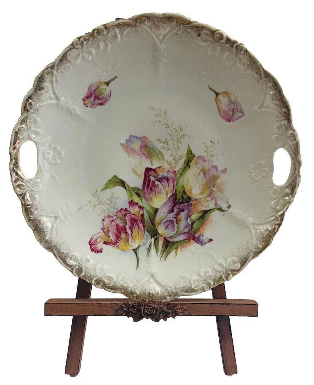 Antique Plate WHEELOCK & CO. Germany Porcelain Two Handle Irish Flowers ...