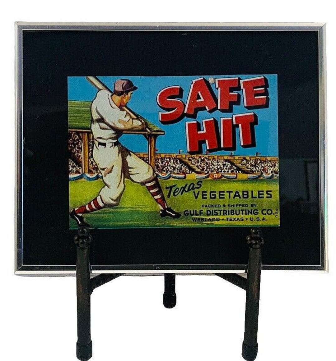 Vintage SAFE HIT Texas Vegetable Crate Label Baseball Gulf Dist. Co ...