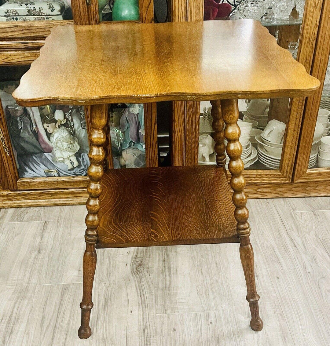Antique Victorian Quartersawn Tiger Oak Wood 2-tier Square Parlor Table ...