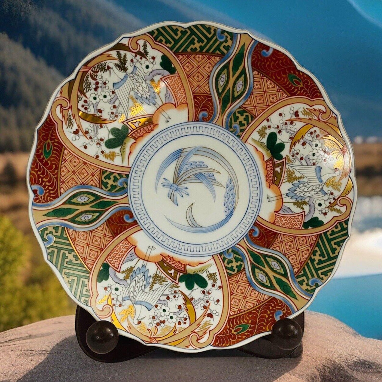Vintage Imari Japanese Porcelain Plate Hand Painted Cranes & Landscape ...