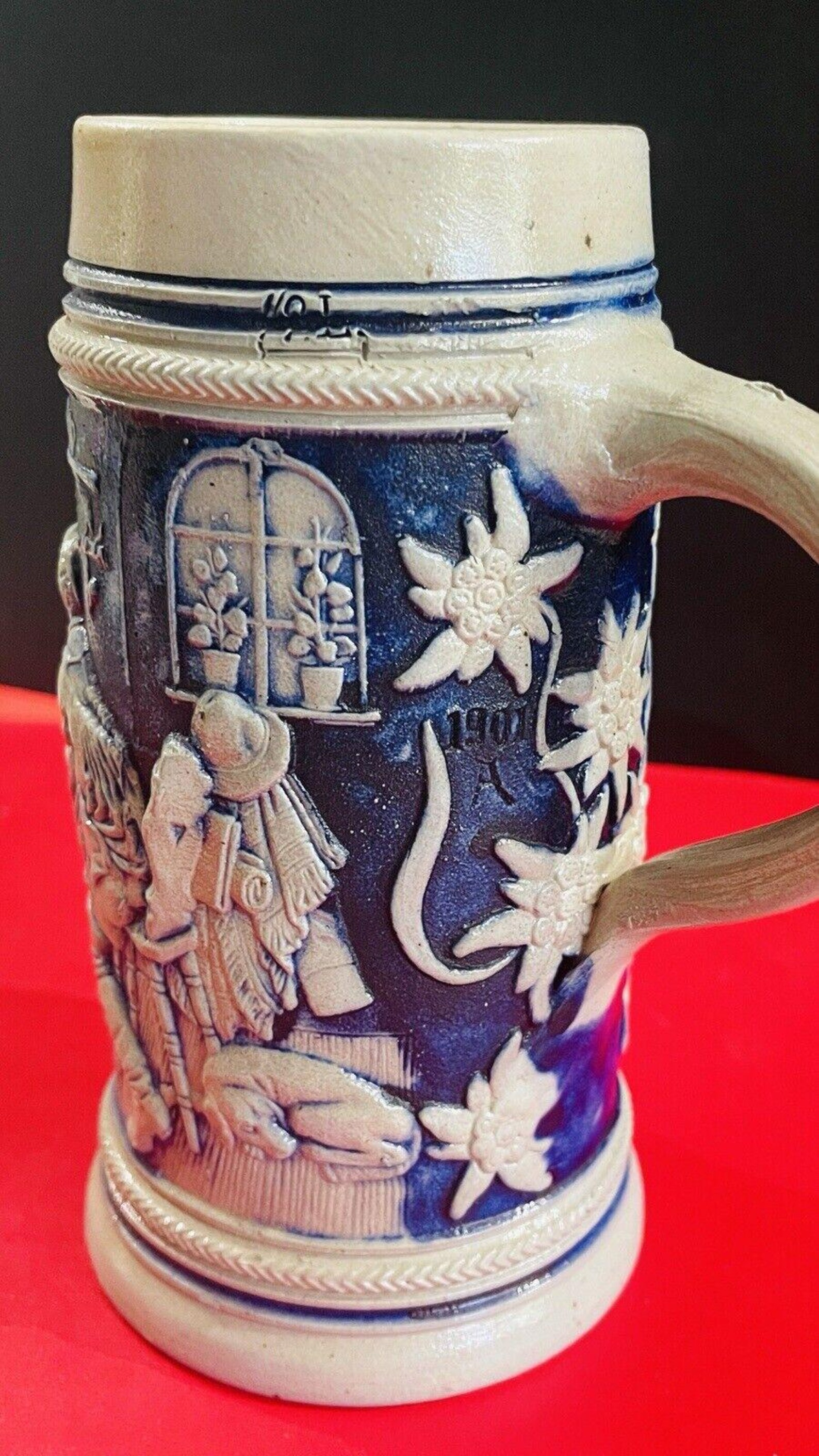 Vintage German Cobalt Blue Grey Salt Glazed Stein Beer 16 Oz. Embossed ...