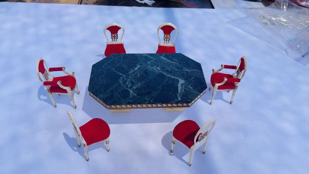 Vintage IDEAL Petite Princess Miniature Dining Table 6 Chairs/table ...