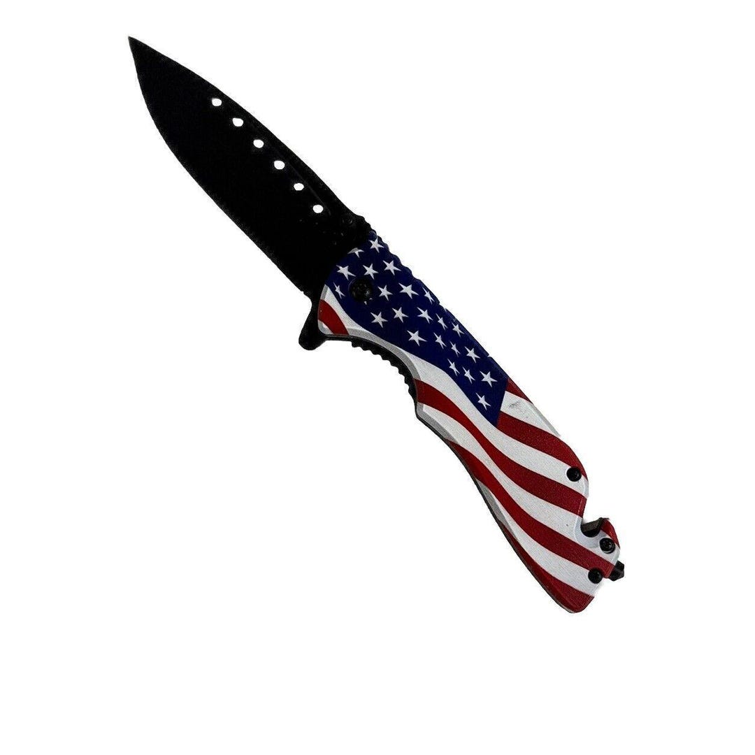 American Knife Flag POCKET Patriotic Military Folding 8.5" + Leather ...
