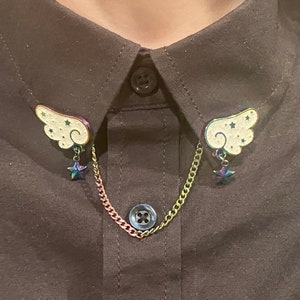 Rainbow Star Wings Collar Pins Set White Glitter - Etsy