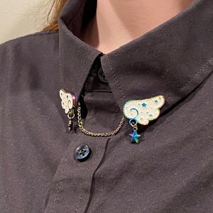 Rainbow Star Wings Collar Pins Set White Glitter - Etsy