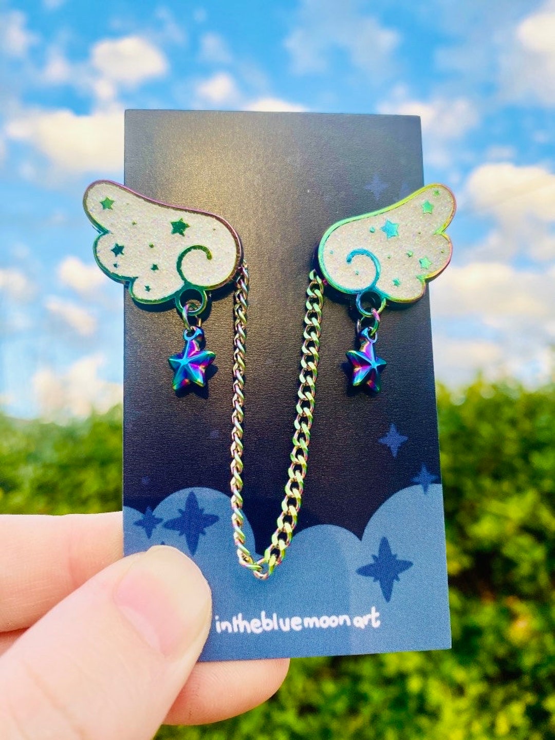 Rainbow Star Wings Collar Pins Set White Glitter - Etsy