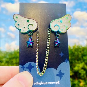 Rainbow Star Wings Collar Pins Set White Glitter - Etsy