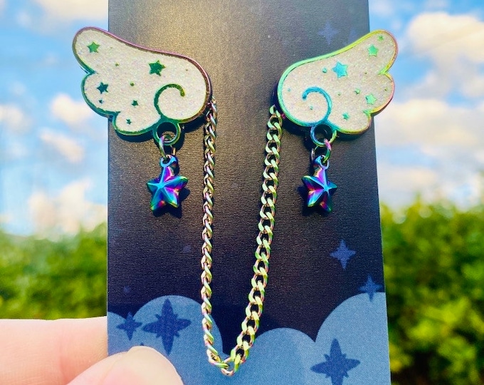 Rainbow Star Wings Collar Pins Set- White Glitter - Etsy