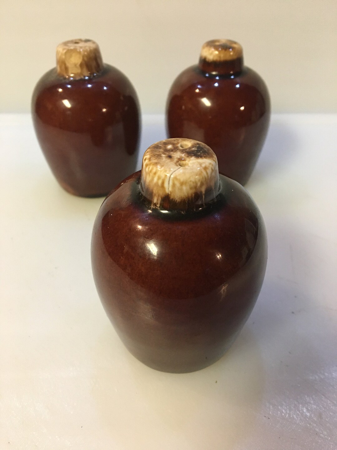 Brown Drip Hull Salt & Pepper Shakers, Oven Proof, USA, Pottery Made in ...