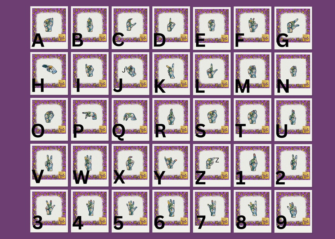 Floral Daisy America Sign Language Alphabet and Numbers Set (digital ...