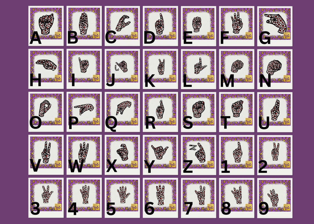 America Sign Language Red Leopard Alphabets & Numbers Fonts Digital ...