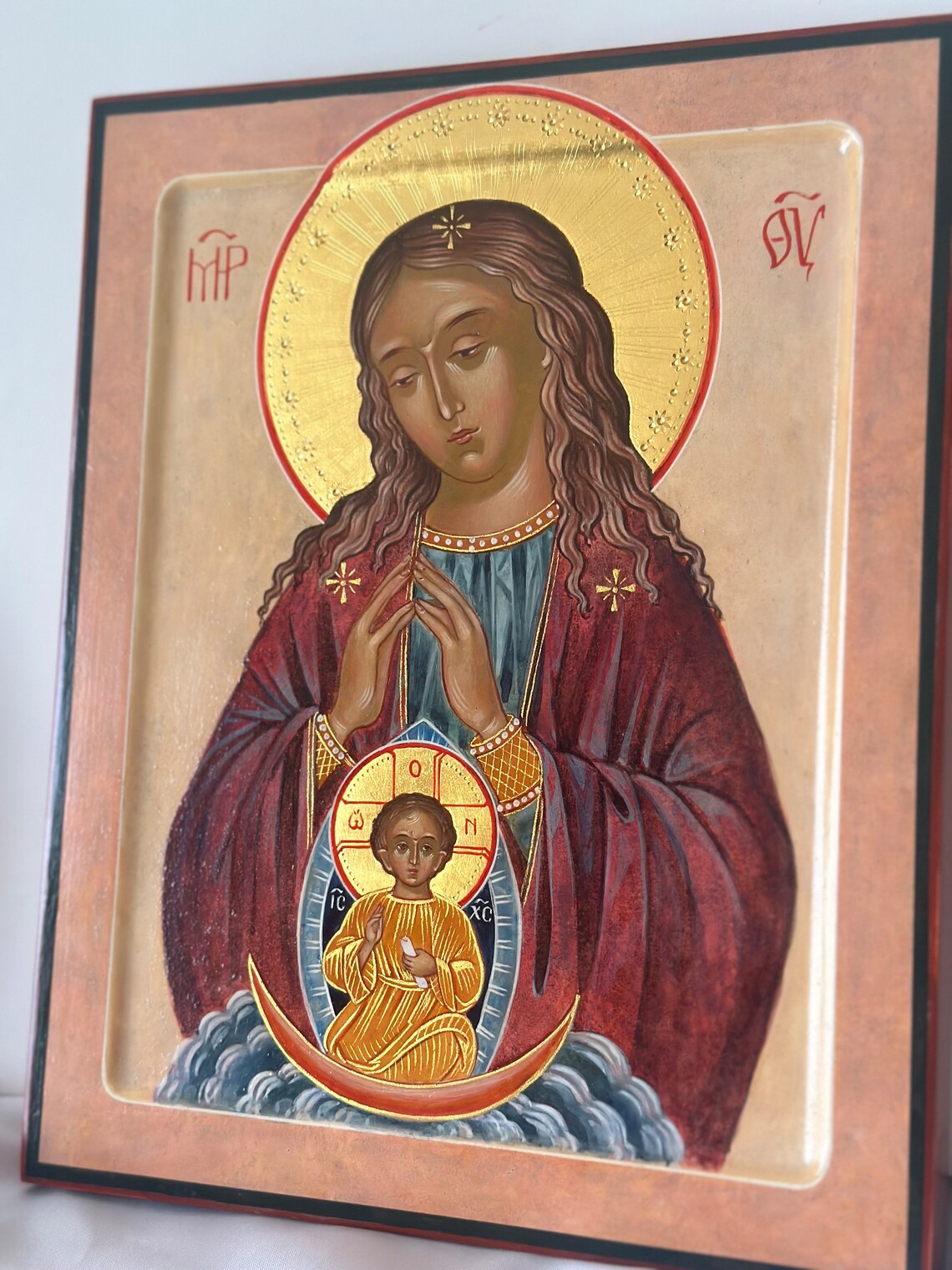Hand Painted Theotokos Icon: Byzantine Mother of God With 24K Gold - Etsy