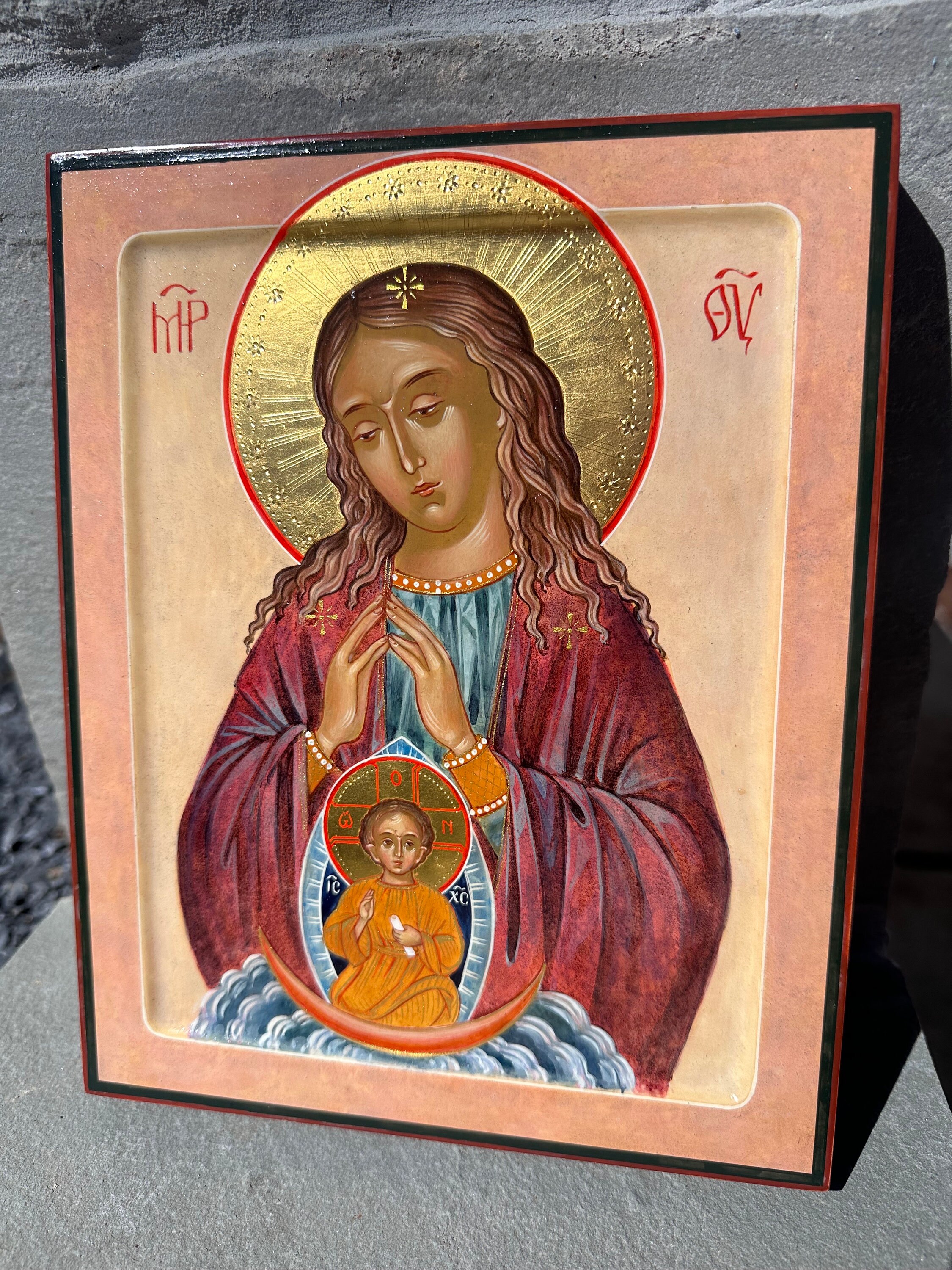 Theotokos, Mother of God Hand Painted Icon in Traditional Byzantine Style, Natural Pigments in ...