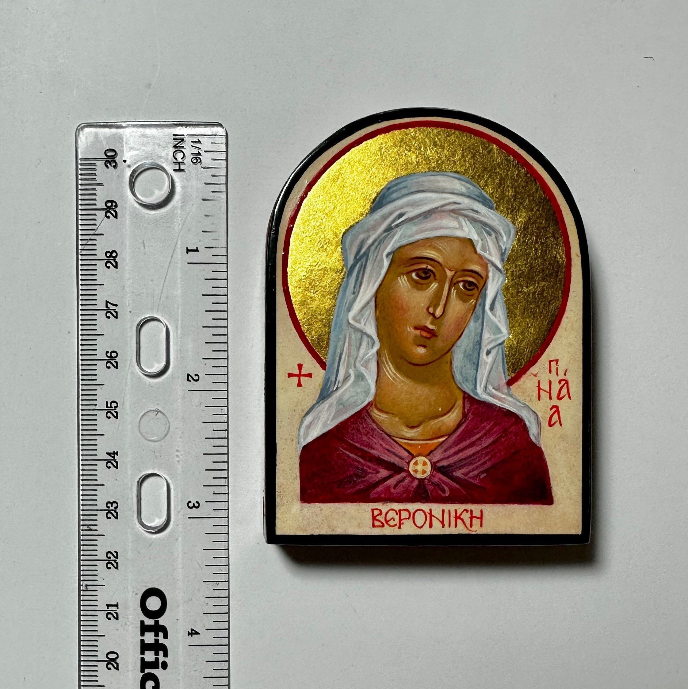 St Veronica Miniature Handwritten Icon in Traditional Byzantine Style, Natural Pigments in ...
