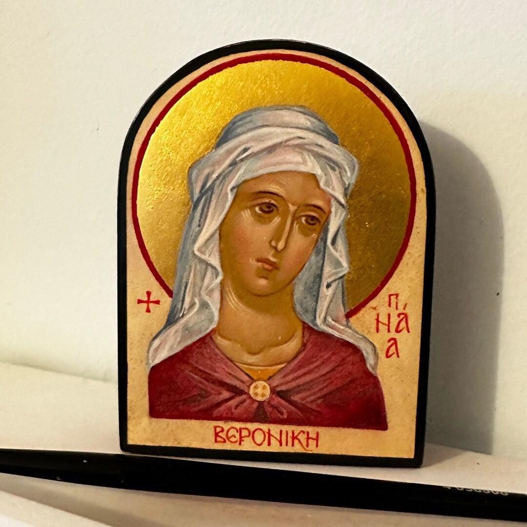 St Veronica Miniature Handwritten Icon in Traditional Byzantine Style, Natural Pigments in ...
